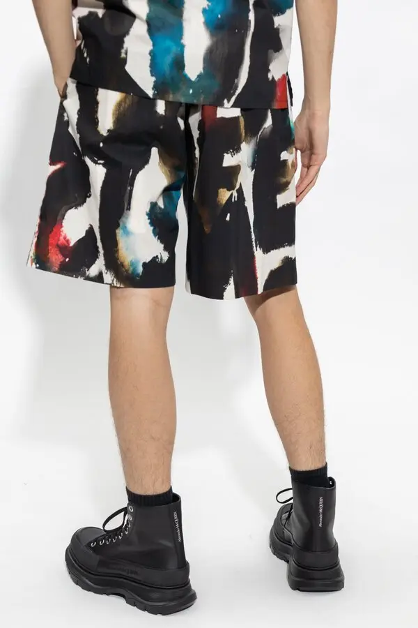 Alexander McQueen Watercolour Graffiti Printed Shorts - Black