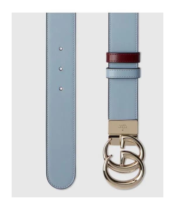 Gucci Double G Reversible Leather Belt - Light Blue