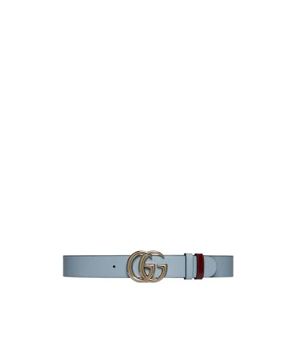 Gucci Double G Reversible Leather Belt - Light Blue