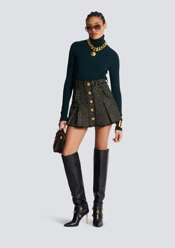 Balmain Lurex Tweed Pleated Skirt
