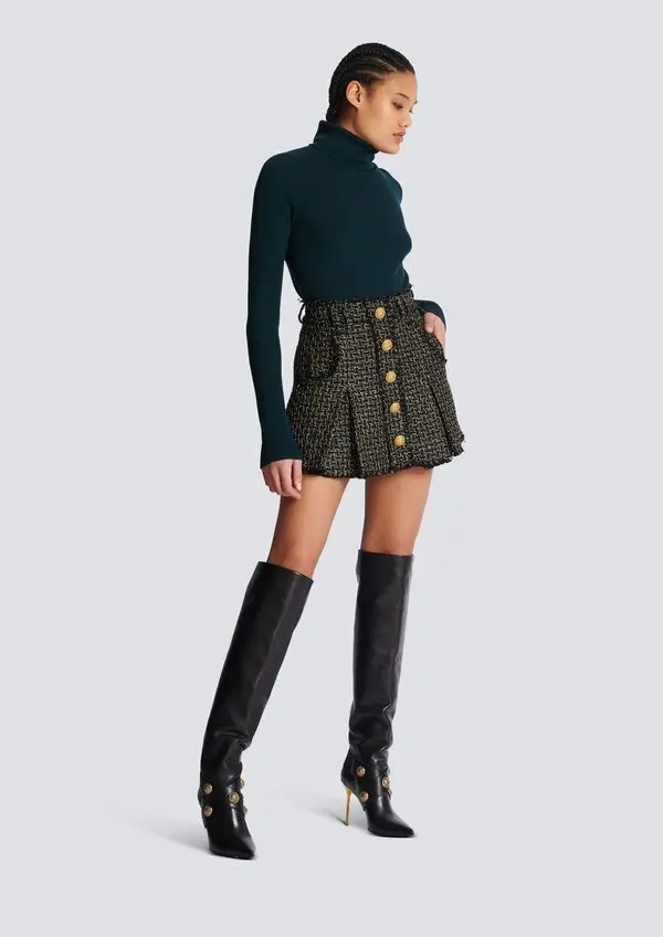 Balmain Lurex Tweed Pleated Skirt