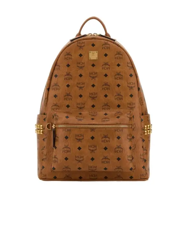 Mcm Allover Logo Printed Leather Backpack - Brown