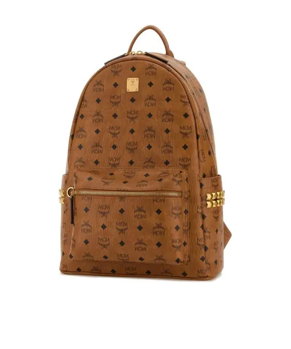 Mcm Allover Logo Printed Leather Backpack - Brown