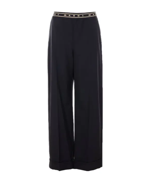 Marni Logo Waist Wide-leg Trousers - Black