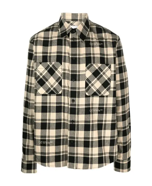 Off-White Checked Long-sleeved Flannel Shirt