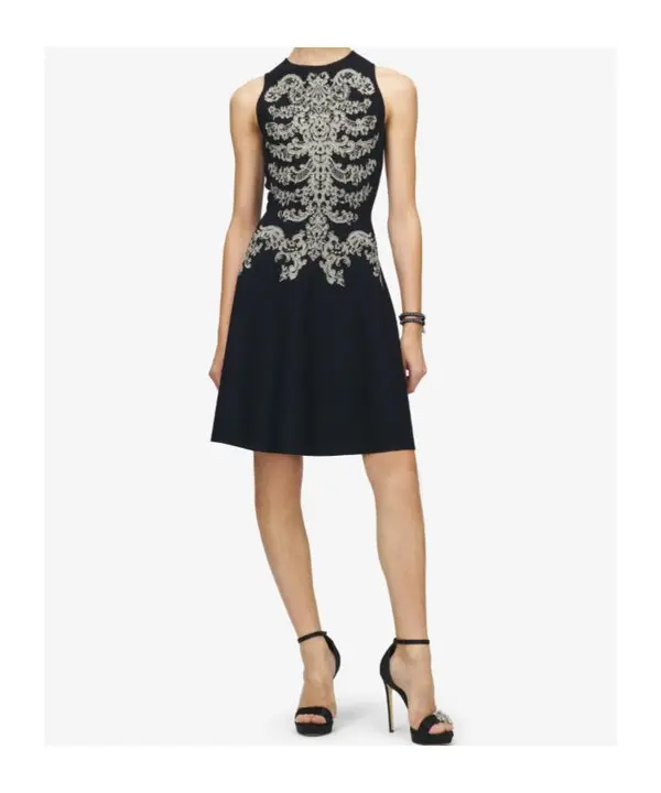 Alexander McQueen Lace Ribcage Jacquard Mini Dress