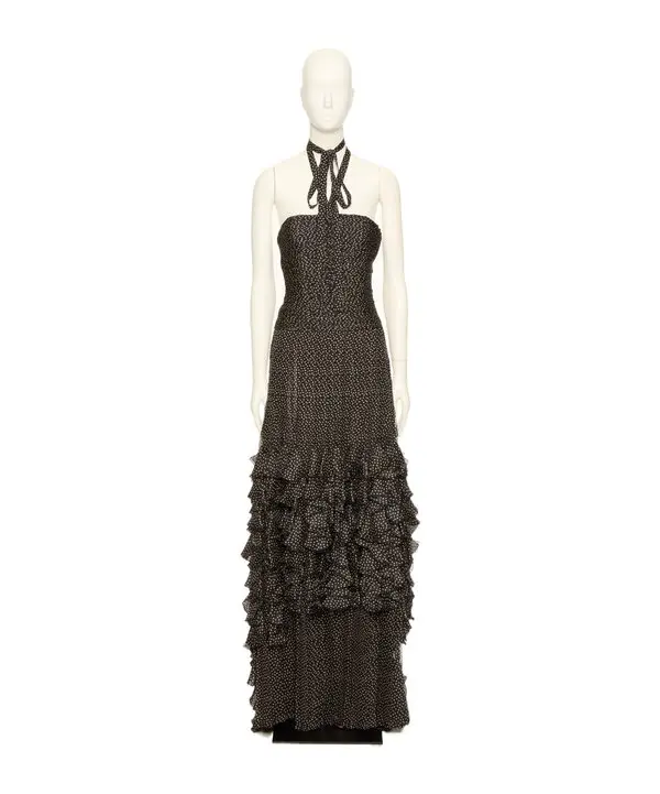 Valentino Garavani Chiffon Polka Dot Tiered Ruffled Gown