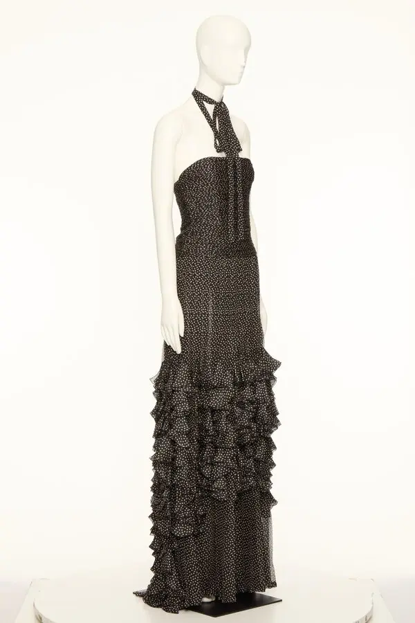 Valentino Garavani Chiffon Polka Dot Tiered Ruffled Gown