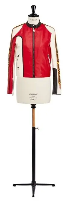 Dior Leather Biker Jacket With Graphic Details - Red