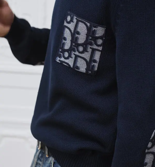 Dior Oblique Jacquard Paneled Crew Neck Sweater