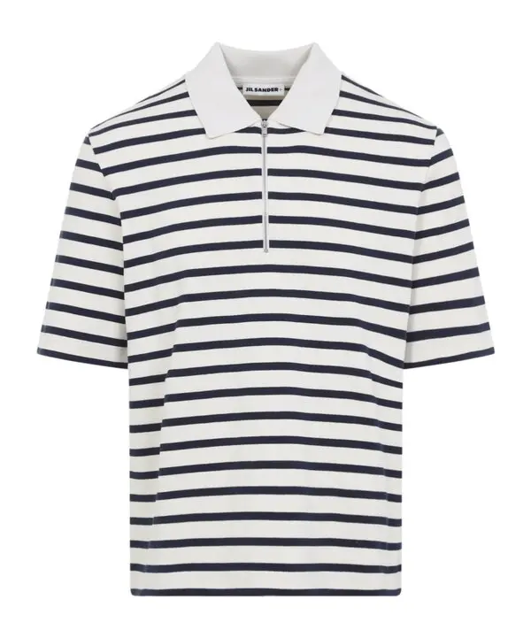 JIL SANDER Striped Zip Polo Shirt - White