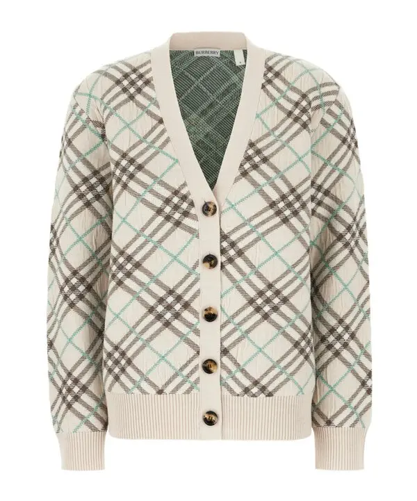 Burberry Checked V-neck Cardigan - Husk Ip Check