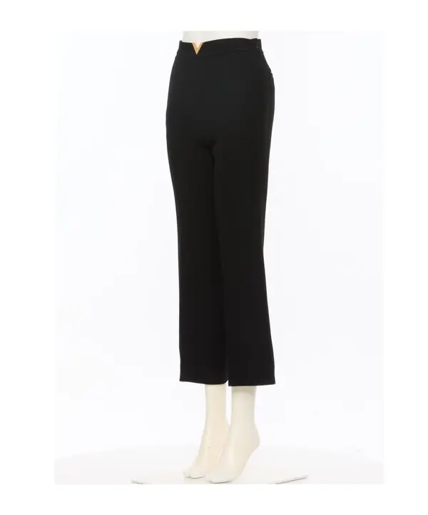 Valentino Garavani Wool Crepe Cropped Pants With Gold Logo Plaque - Black