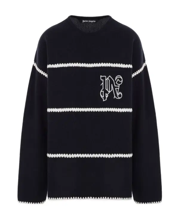 Palm Angels Logo Intarsia Knit Jumper - Black