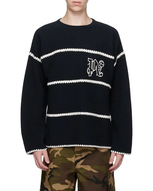 Palm Angels Logo Intarsia Knit Jumper - Black