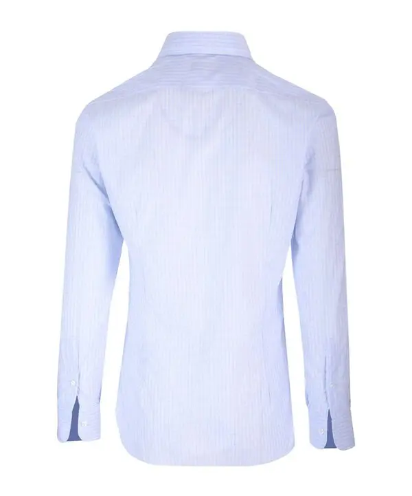 BARBA NAPOLI Checked Long-sleeved Shirt - Light Blue