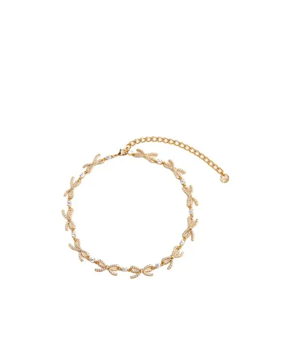 SELF-PORTRAIT Embellished Bow Necklace - Golden