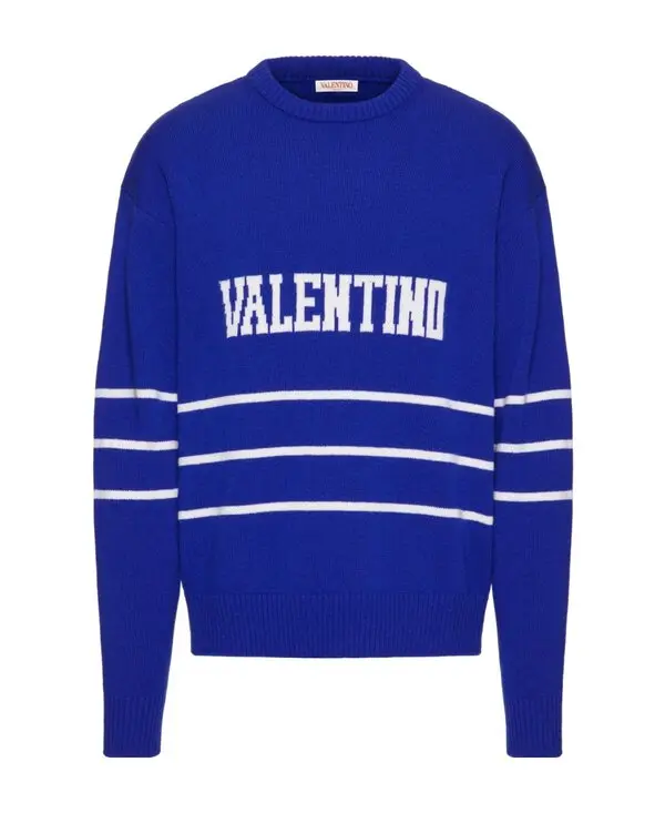 Valentino Garavani Logo Intarsia Striped Crewneck Sweater