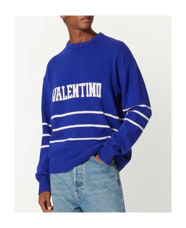 Valentino Garavani Logo Intarsia Striped Crewneck Sweater