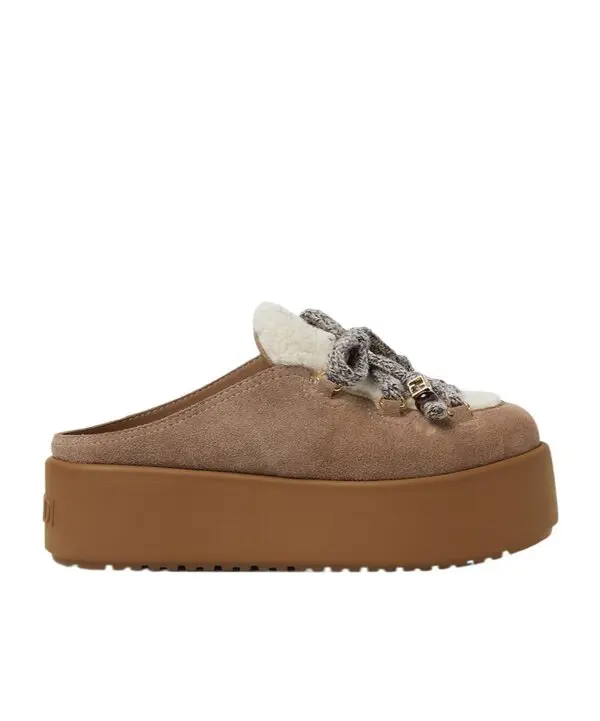 Fendi Après-ski Lace-up Suede Shearling Sabots