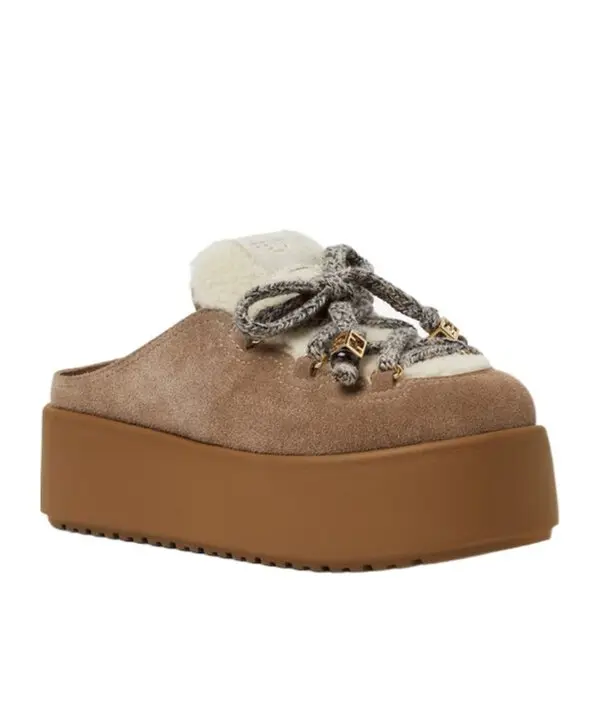 Fendi Après-ski Lace-up Suede Shearling Sabots