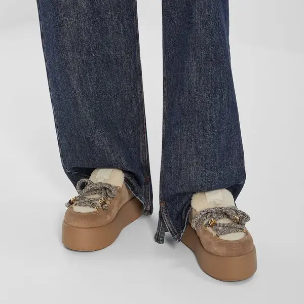 Fendi Après-ski Lace-up Suede Shearling Sabots