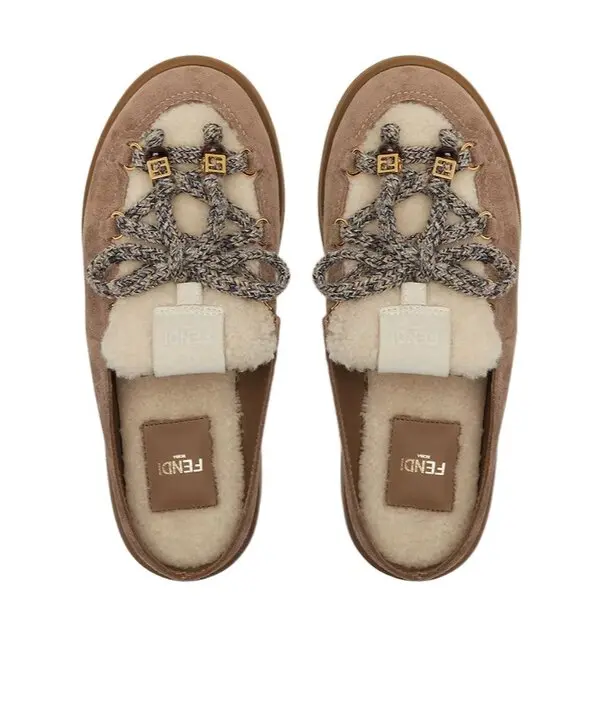 Fendi Après-ski Lace-up Suede Shearling Sabots
