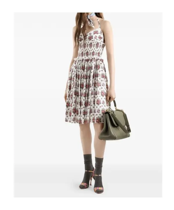Dolce & Gabbana Small Flower Bouquet-printed Poplin Dress - Multicolor