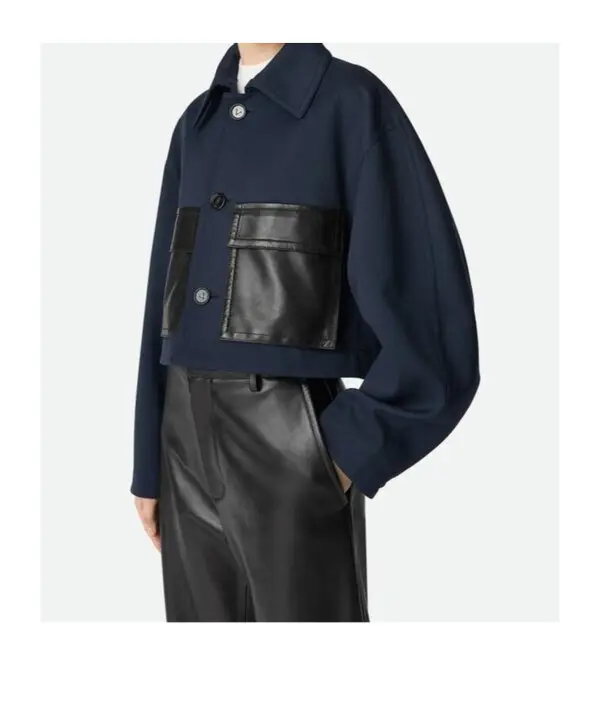 Bottega Veneta Long Sleeved Buttoned Jacket With Leather Pockets