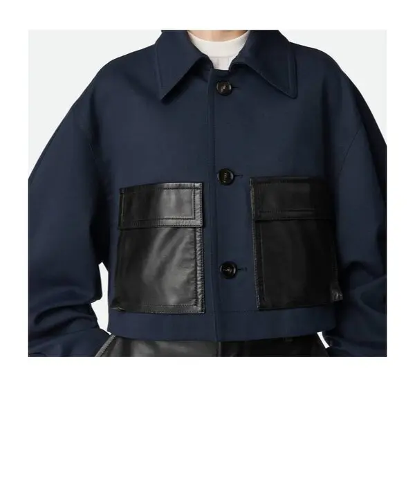 Bottega Veneta Long Sleeved Buttoned Jacket With Leather Pockets