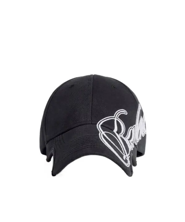 Balenciaga Embroidered Cursive Logo Cap - Washed Black