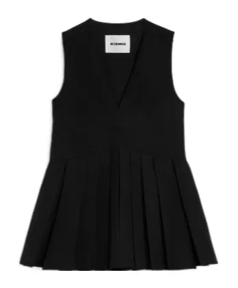 JIL SANDER Gabardine Pleated V-neck Sleeveless Top - Black