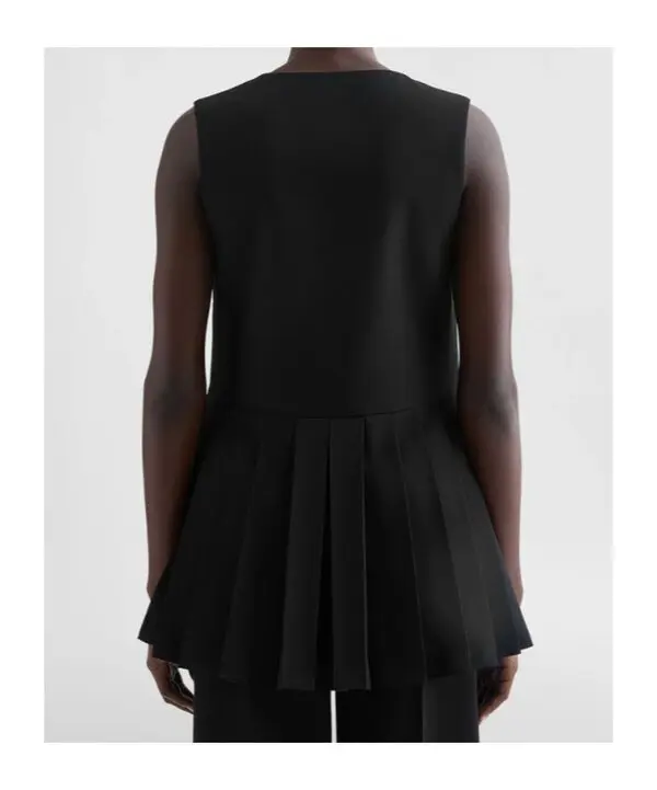 JIL SANDER Gabardine Pleated V-neck Sleeveless Top - Black