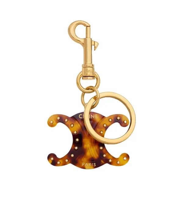 Celine Triomphe Keyring Charm In Plexiglass With Gold Finishing - Ochre