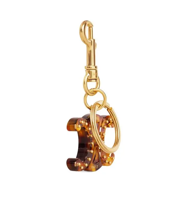 Celine Triomphe Keyring Charm In Plexiglass With Gold Finishing