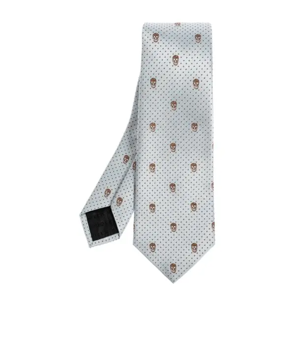 Alexander McQueen Skull-jacquard Pointed-tip Tie - Light Blue