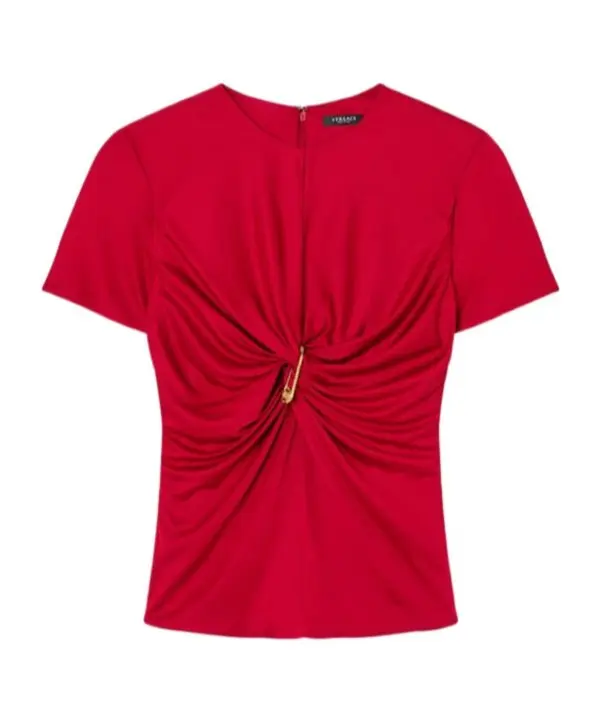 Versace Medusa Safety Pin Ruched Short Sleeve Top