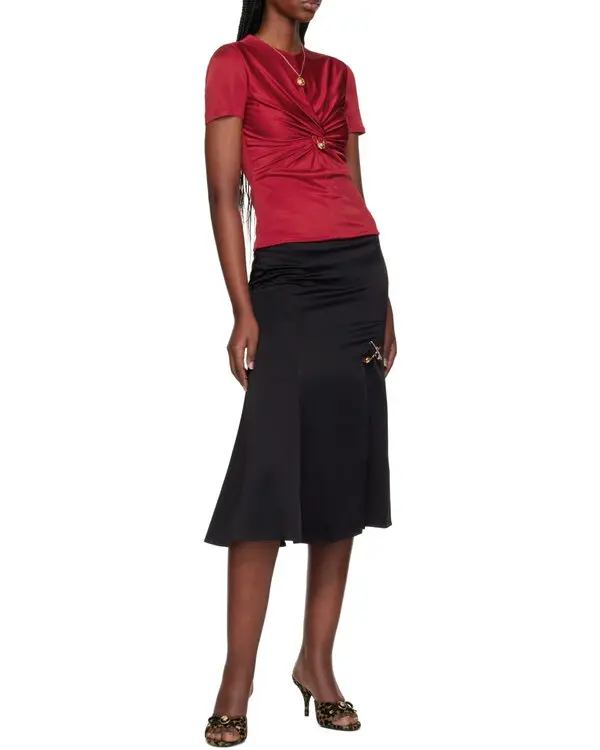 Versace Medusa Safety Pin Ruched Short Sleeve Top