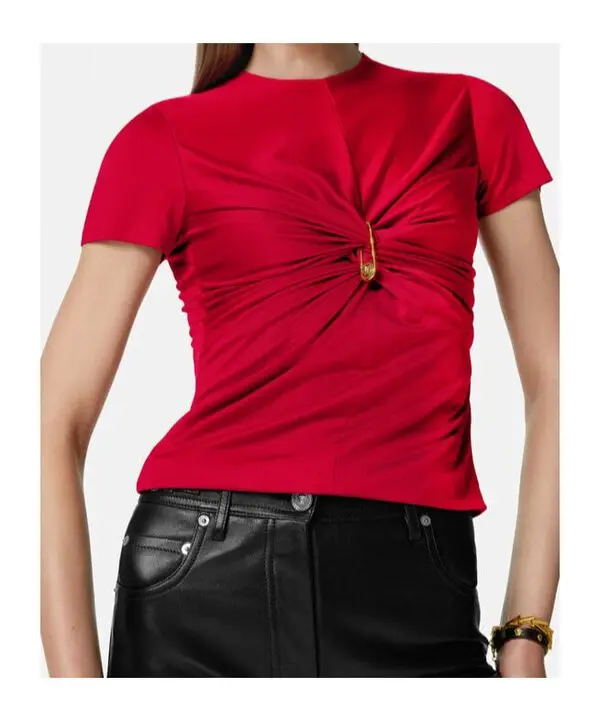 Versace Medusa Safety Pin Ruched Short Sleeve Top