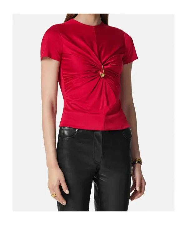 Versace Medusa Safety Pin Ruched Short Sleeve Top