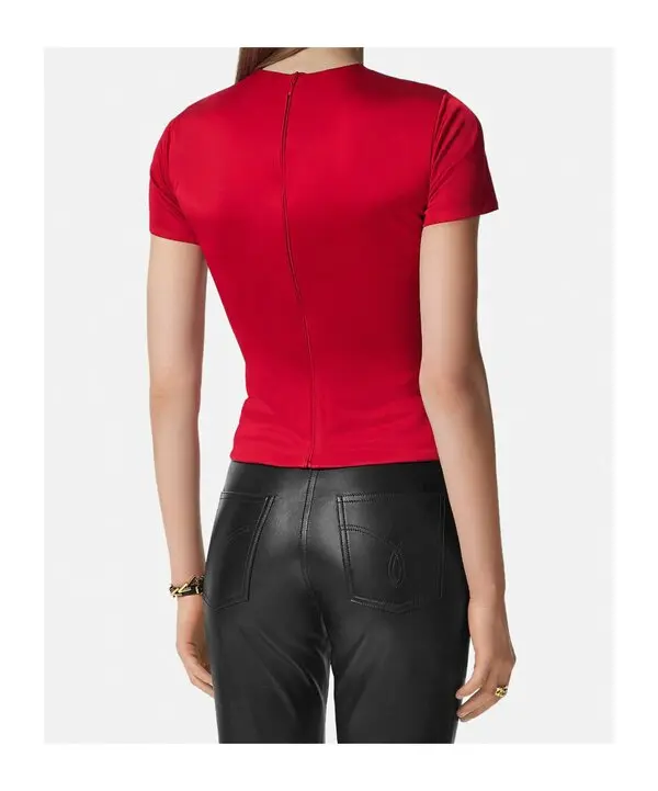 Versace Medusa Safety Pin Ruched Short Sleeve Top