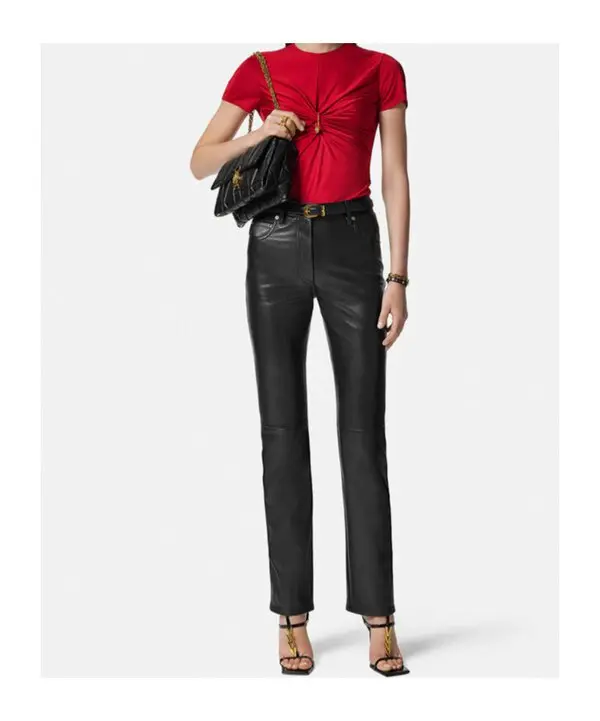Versace Medusa Safety Pin Ruched Short Sleeve Top
