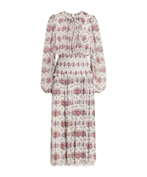 Dolce & Gabbana Smocked Floral Printed Midi Dress