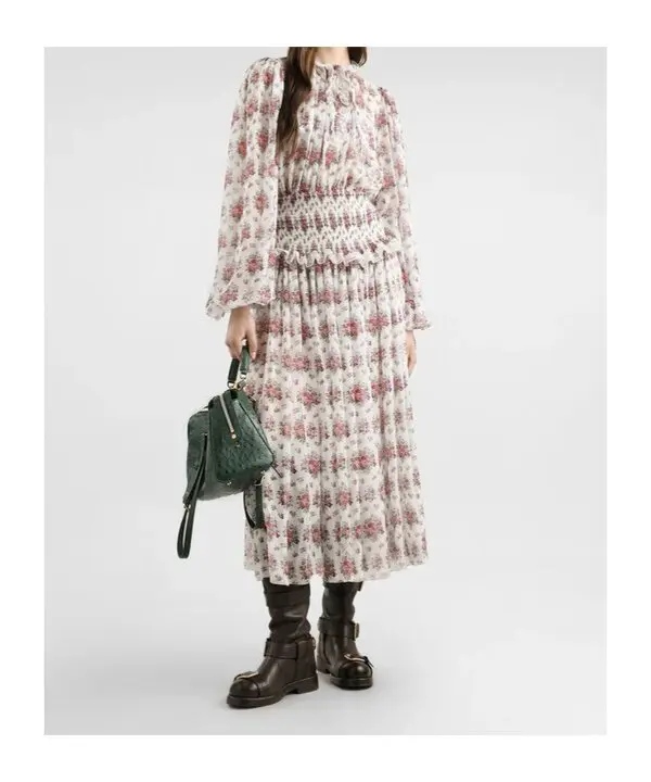 Dolce & Gabbana Smocked Floral Printed Midi Dress