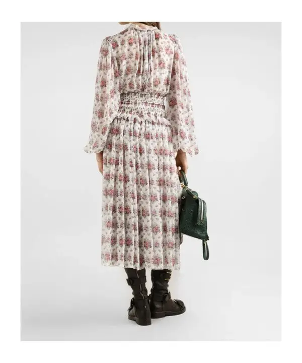 Dolce & Gabbana Smocked Floral Printed Midi Dress
