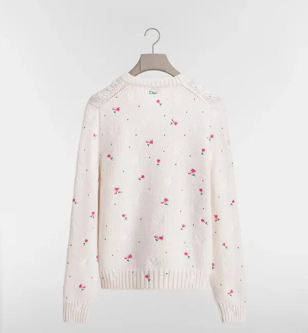 Dior Embroidered Floral Cable Knit Sweater