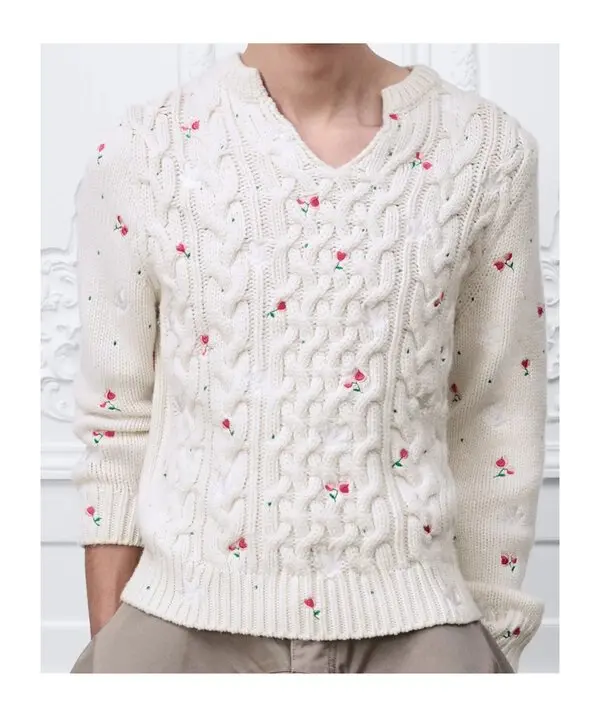 Dior Embroidered Floral Cable Knit Sweater