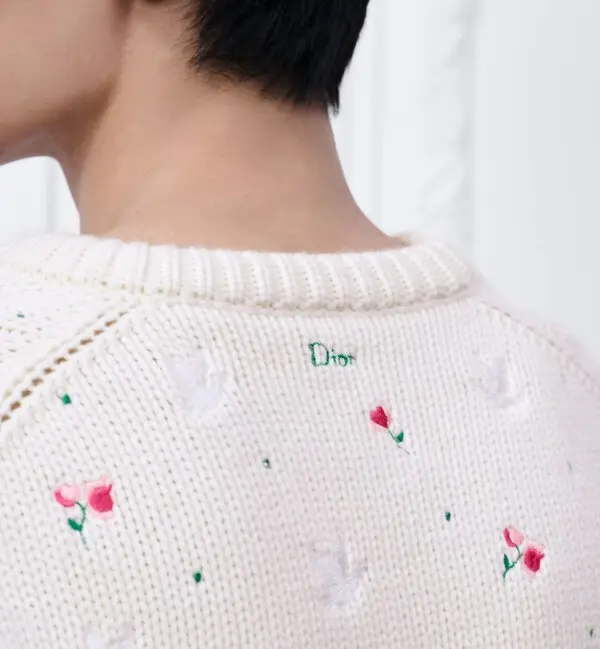 Dior Embroidered Floral Cable Knit Sweater