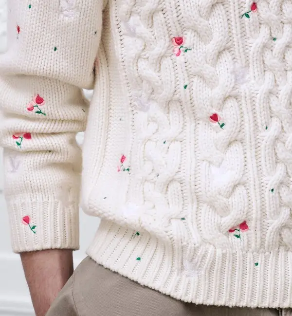 Dior Embroidered Floral Cable Knit Sweater