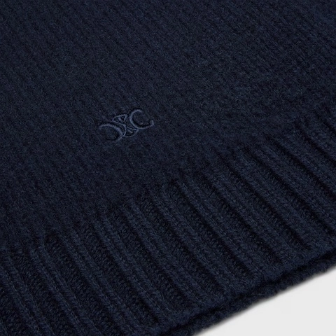 Celine V-neck Cashmere Sweater With Triumphal Embroidery - Navy/white